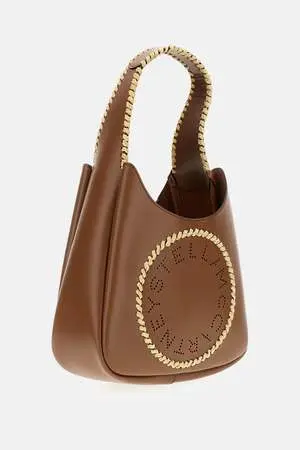 Stella McCartney Small Hobo Bag With Raffia Logo - Marrone