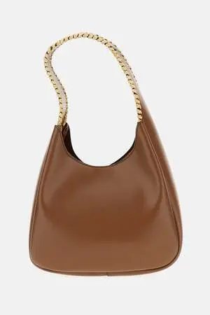 Stella McCartney Small Hobo Bag With Raffia Logo - Marrone