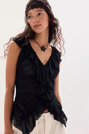 Free People Blythe Ruffle Top - Black