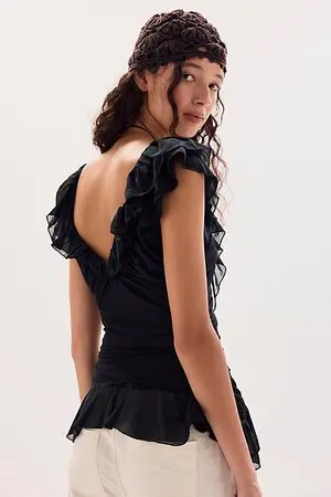 Free People Blythe Ruffle Top - Black