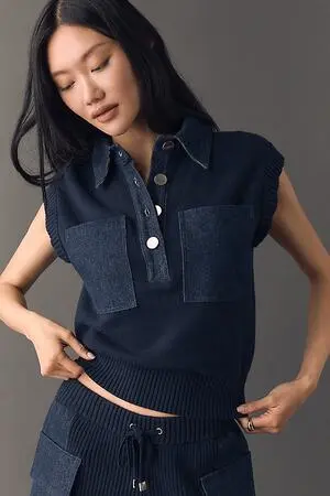 ALIGNE Everyest Button-front Knit Top - Navy
