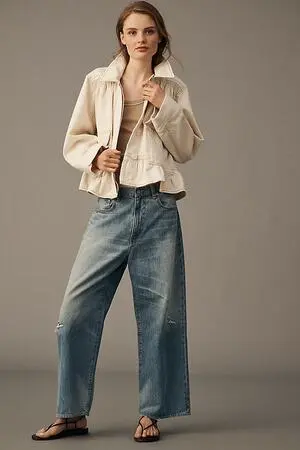 Anthropologie Cotton Denim Jacket With Ruffle Detail