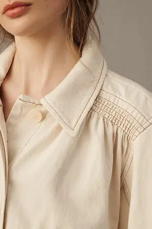 Anthropologie Cotton Denim Jacket With Ruffle Detail