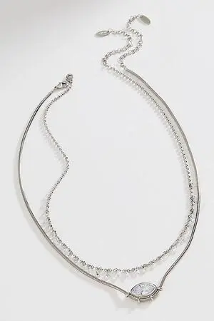 Anthropologie Layered Crystal Necklace - Silver