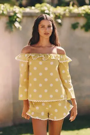 CELANDINE Cotton Polka Dot Off-the-shoulder Top