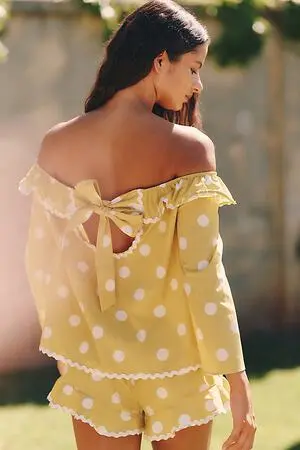CELANDINE Cotton Polka Dot Off-the-shoulder Top