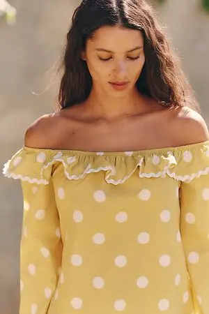 CELANDINE Cotton Polka Dot Off-the-shoulder Top