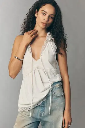 Anthropologie Lace-trimmed Tunic Top - Vainilla