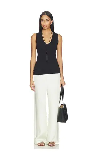 Enza Costa Textured Rib Sleeveless U Top - Black