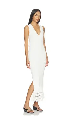 GANNI Fine Cotton Rib Crochet V-neck Dress