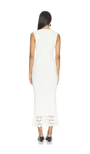 GANNI Fine Cotton Rib Crochet V-neck Dress
