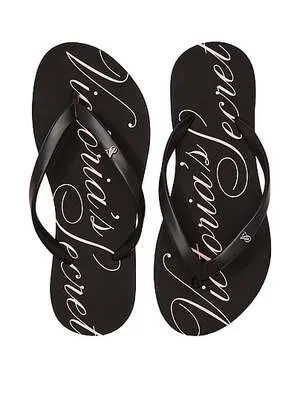 Victoria's Secret Striped Flip Flops - Black