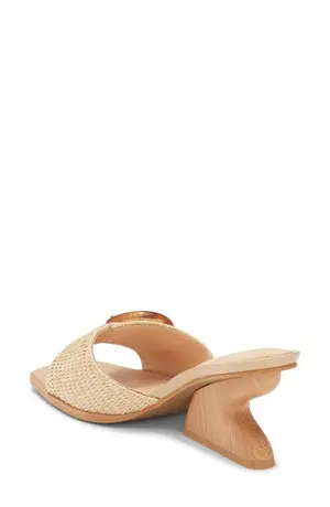 CECILIA NEW YORK Checker Buckle Raffia Wedge Slide Sandal