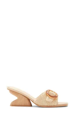 CECILIA NEW YORK Checker Buckle Raffia Wedge Slide Sandal