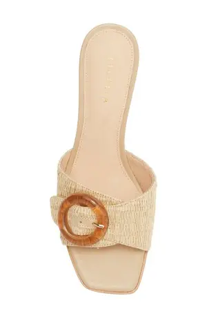 CECILIA NEW YORK Checker Buckle Raffia Wedge Slide Sandal