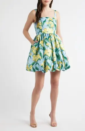 Julia Jordan Floral Square Neck Fit-and-flare Mini Dress - Blue Multi