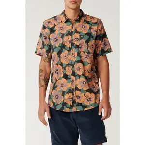 Rip Curl Sessions Short Sleeve Button-up Shirt - Black/orange