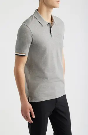 BOSS Parlay Cotton Piqué Polo - Silver