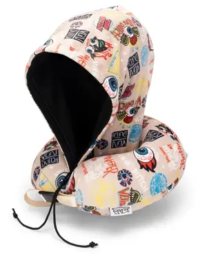 VON DUTCH Jax Hooded Memory Foam 11" Travel Neck Pillow Beige