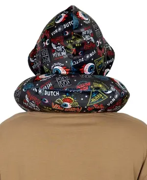 VON DUTCH Jax Hooded Memory Foam 11" Travel Neck Pillow - Black