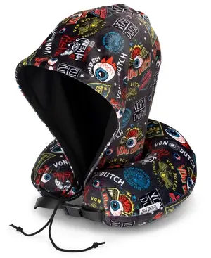 VON DUTCH Jax Hooded Memory Foam 11" Travel Neck Pillow Black