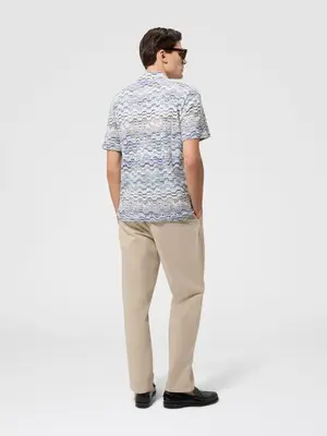 Missoni Cotton Polo Shirt With Raschel Knit And Greek Motif - Light Blue