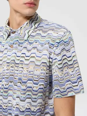 Missoni Cotton Polo Shirt With Raschel Knit And Greek Motif - Light Blue