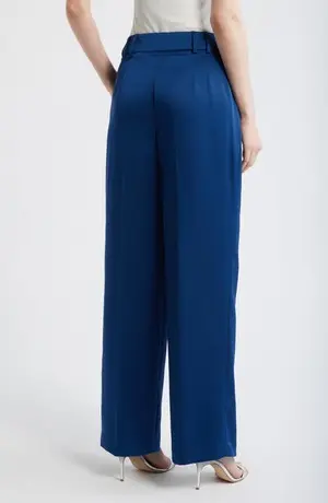 TAHARI ASL Pleated Wide-leg Satin Trousers - Deep River