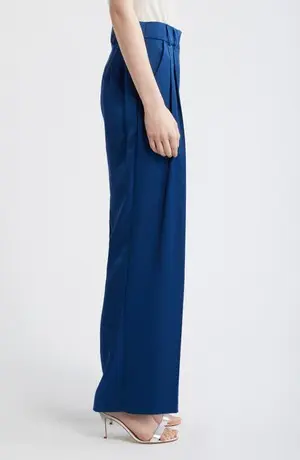 TAHARI ASL Pleated Wide-leg Satin Trousers - Deep River