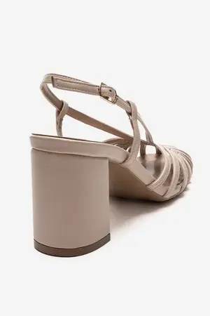 PROLOGUE SHOES Wilda Block Heel Sandal - Beige