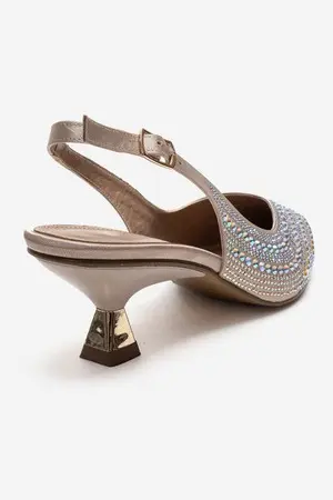 PROLOGUE SHOES Royale Embellished Kitten Heel Slingback Pumps - Beige