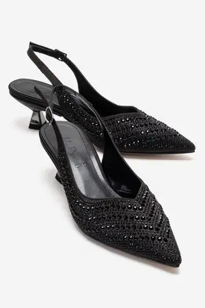 PROLOGUE SHOES Royale Embellished Kitten Heel Slingback Pumps - Black