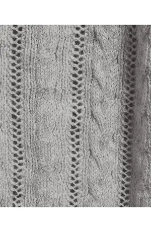 LANDS' END Cotton Pointelle Cardigan Sweater - Gray Heather