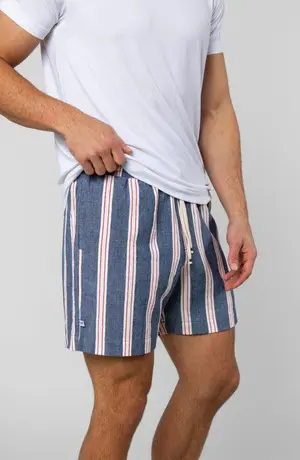 LEISURE LAB Striped Cotton-linen Short