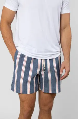 LEISURE LAB Striped Cotton-linen Short - Tidepool