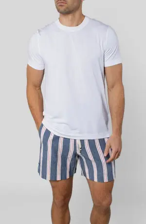 LEISURE LAB Striped Cotton-linen Short - Tidepool