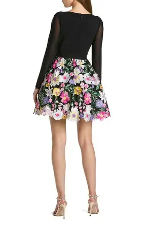 Mac Duggal Long Sleeve Mini Dress With Floral Embroidery
