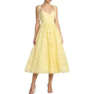 Mac Duggal Lace A-line Midi Dress With Tie Straps