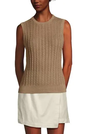 LANDS' END Cotton Pointelle Shell - Vicuna Heather
