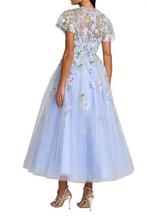 Mac Duggal Flutter Sleeve Embroidered A-line Midi Dress