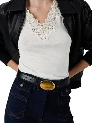 Gerard Darel Maevanelle Embroidered Linen T-shirt