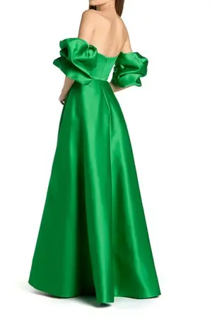 Mac Duggal Satin Off-the-shoulder Puff Sleeve Ballgown