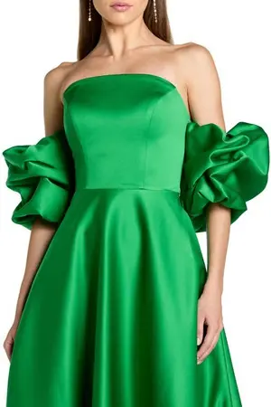Mac Duggal Satin Off-the-shoulder Puff Sleeve Ballgown