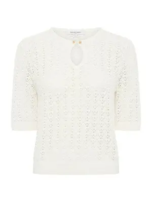 Gerard Darel Lazare Keyhole Neck Crochet Knit Sweater
