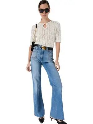 Gerard Darel Lazare Keyhole Neck Crochet Knit Sweater