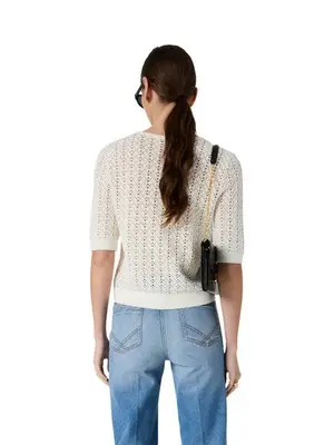 Gerard Darel Lazare Keyhole Neck Crochet Knit Sweater