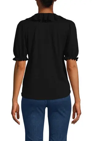LANDS' END Slub Ruffle Pintuck Top - Black