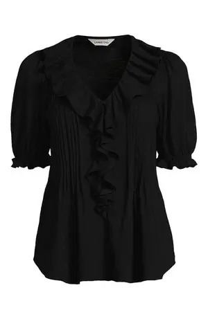 LANDS' END Slub Ruffle Pintuck Top - Black