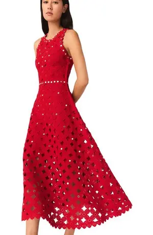 Maje Mirro Crochet Midi Dress