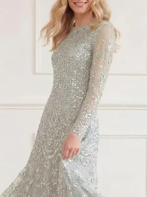 NEEDLE & THREAD Freya Long Sleeve Gown - Seafoam